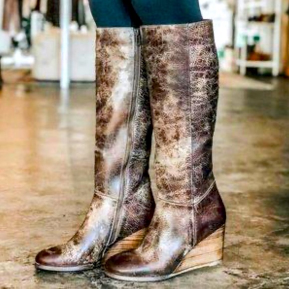 Diba | Shoes | Dibatrue Ball Game Distressed Leather Pattern Wedge Tall ...